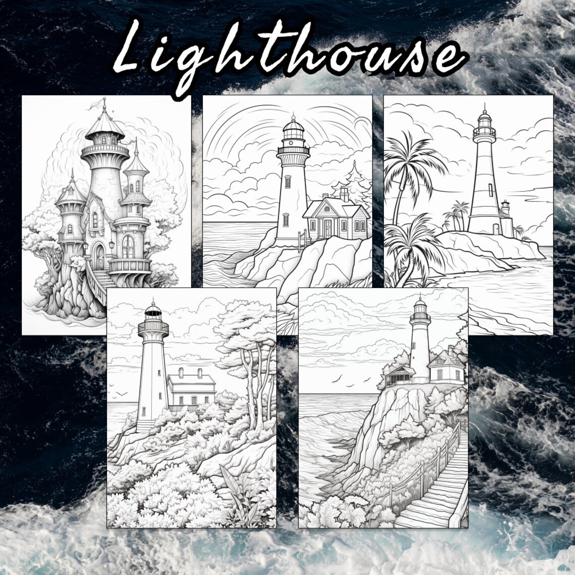 32 Lighthouse Coloring Page, Ocean Coloring Book, Waves Coloring Book ...