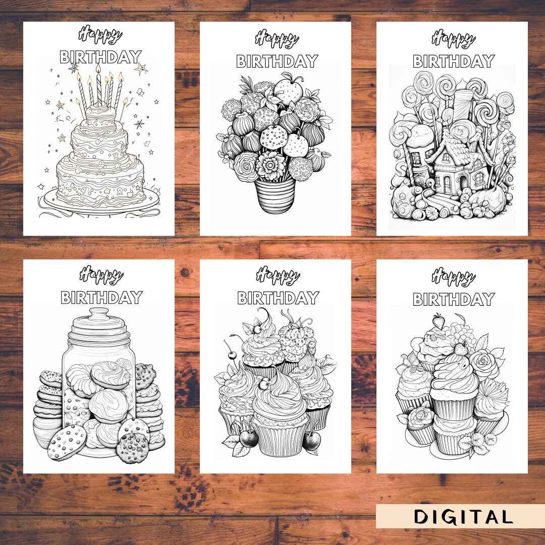 Happy Birthday Coloring Page, Birthday Coloring Book, Digital Coloring ...