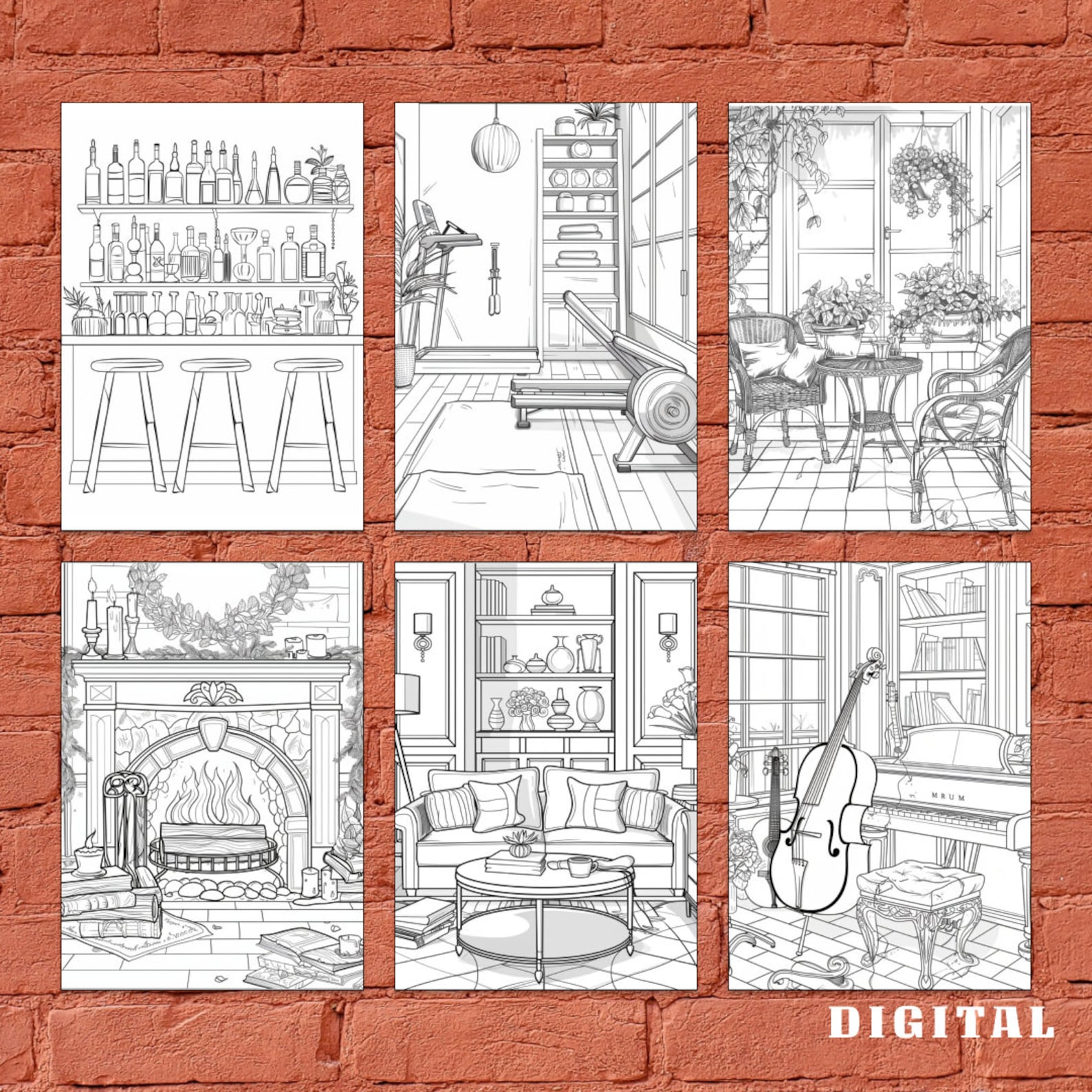 Interior Design Coloring Book, Rooms and Houses, 25 Pages (printable ...