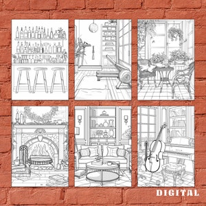 25 Interior Coloring Page, Design Coloring Book, Rooms Coloring, Adults ...