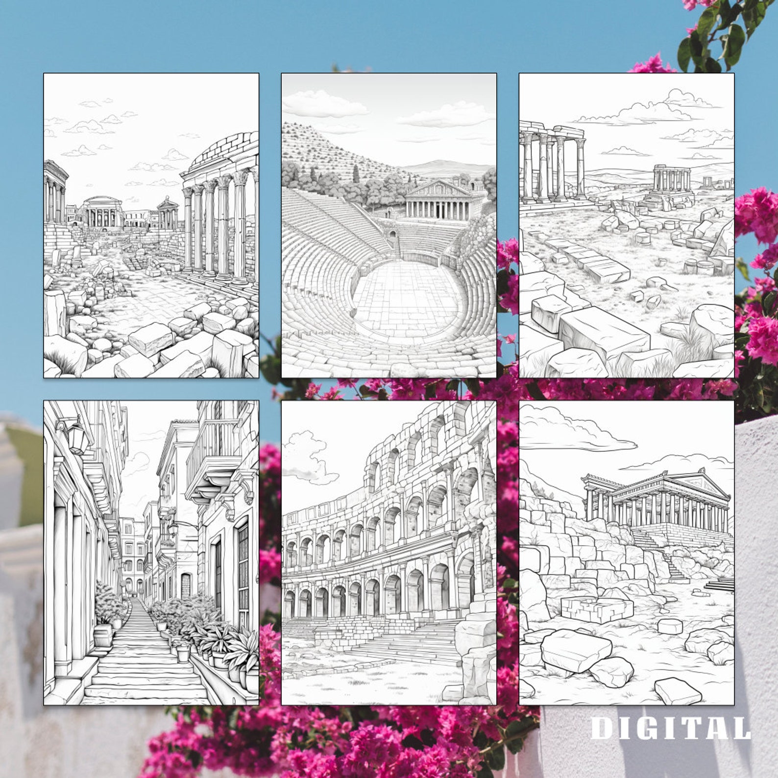 25 Greece Coloring Page, Greece Architecture Coloring, Greek Scenes ...