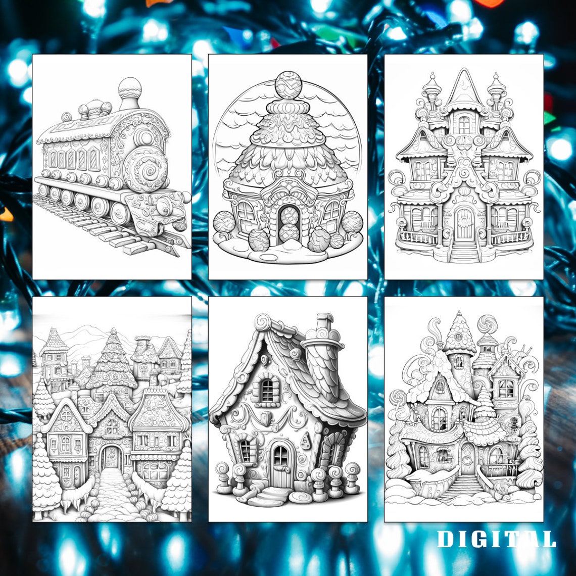 25 Gingerbread Houses Coloring Page, Fantasy Coloring, Winter Coloring ...