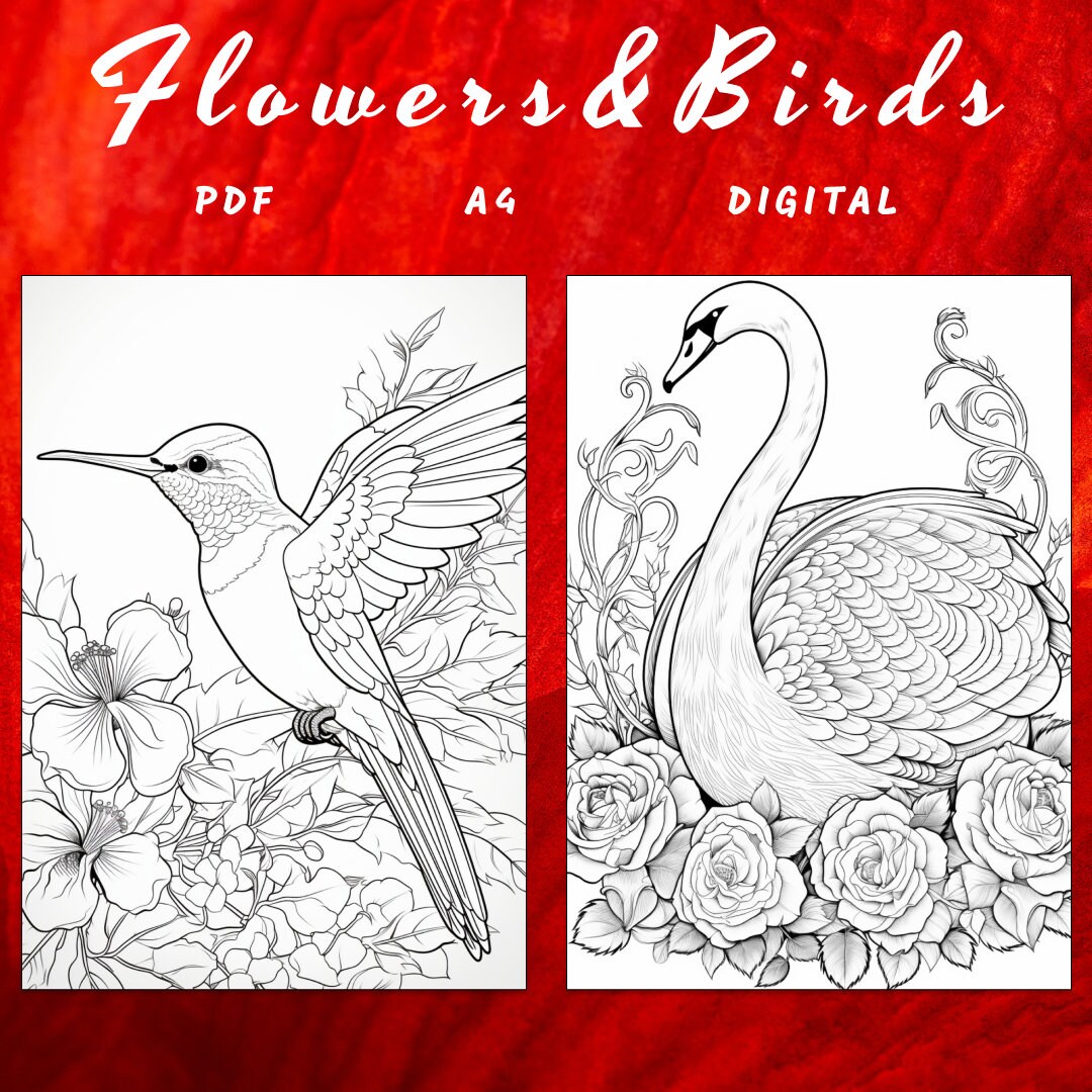 30 Birds and Flowers Coloring Page, Flower Coloring, Birds Coloring ...