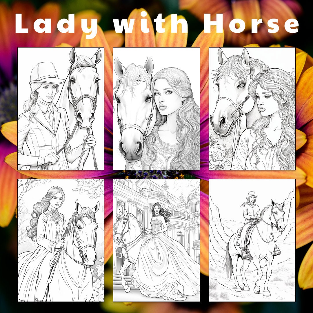 33 Lady With Horse Coloring Page Fantasy Coloring Lady - Etsy