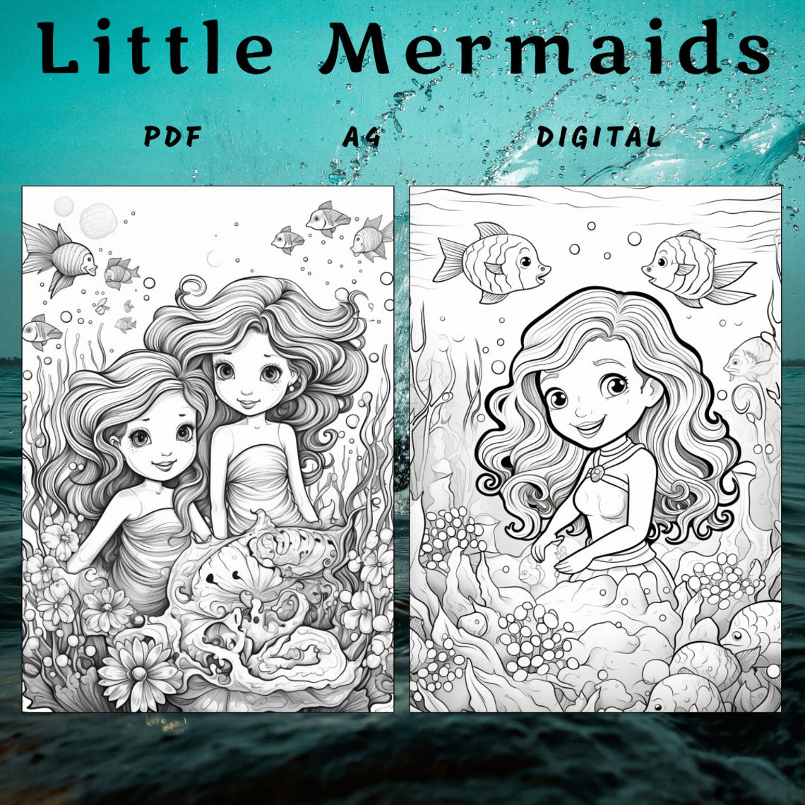 Little Mermaid Coloring Book, Cute Mermaids for Kids and Adults ...