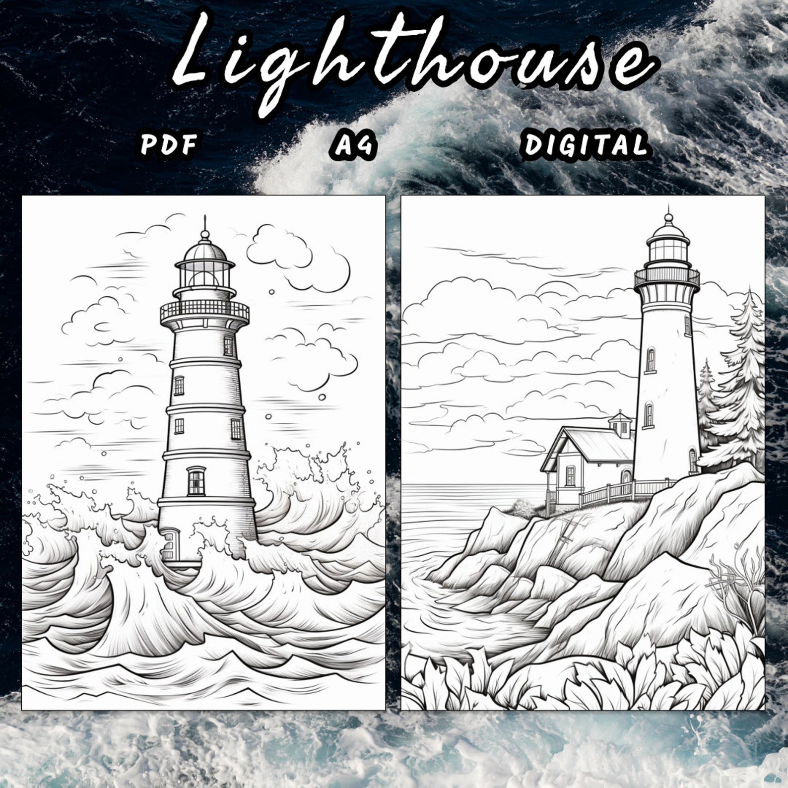 32 Lighthouse Coloring Page, Ocean Coloring Book, Waves Coloring Book ...