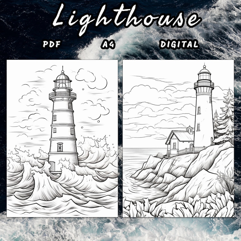 32 Lighthouse Coloring Page, Ocean Coloring Book, Waves Coloring Book ...