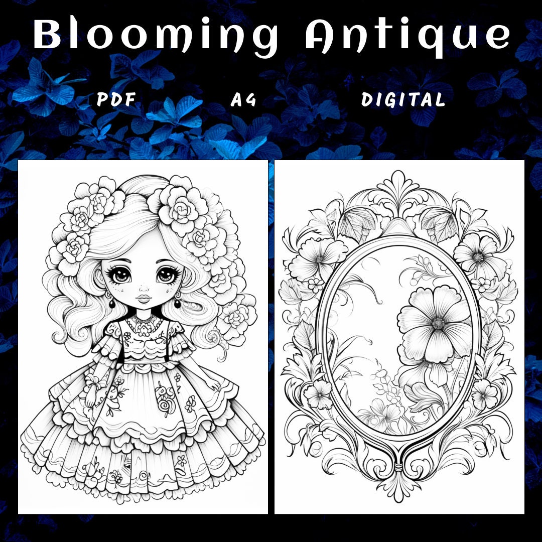 25 Blooming Antique Coloring Page, Floral Retro Coloring Book, Flowers ...