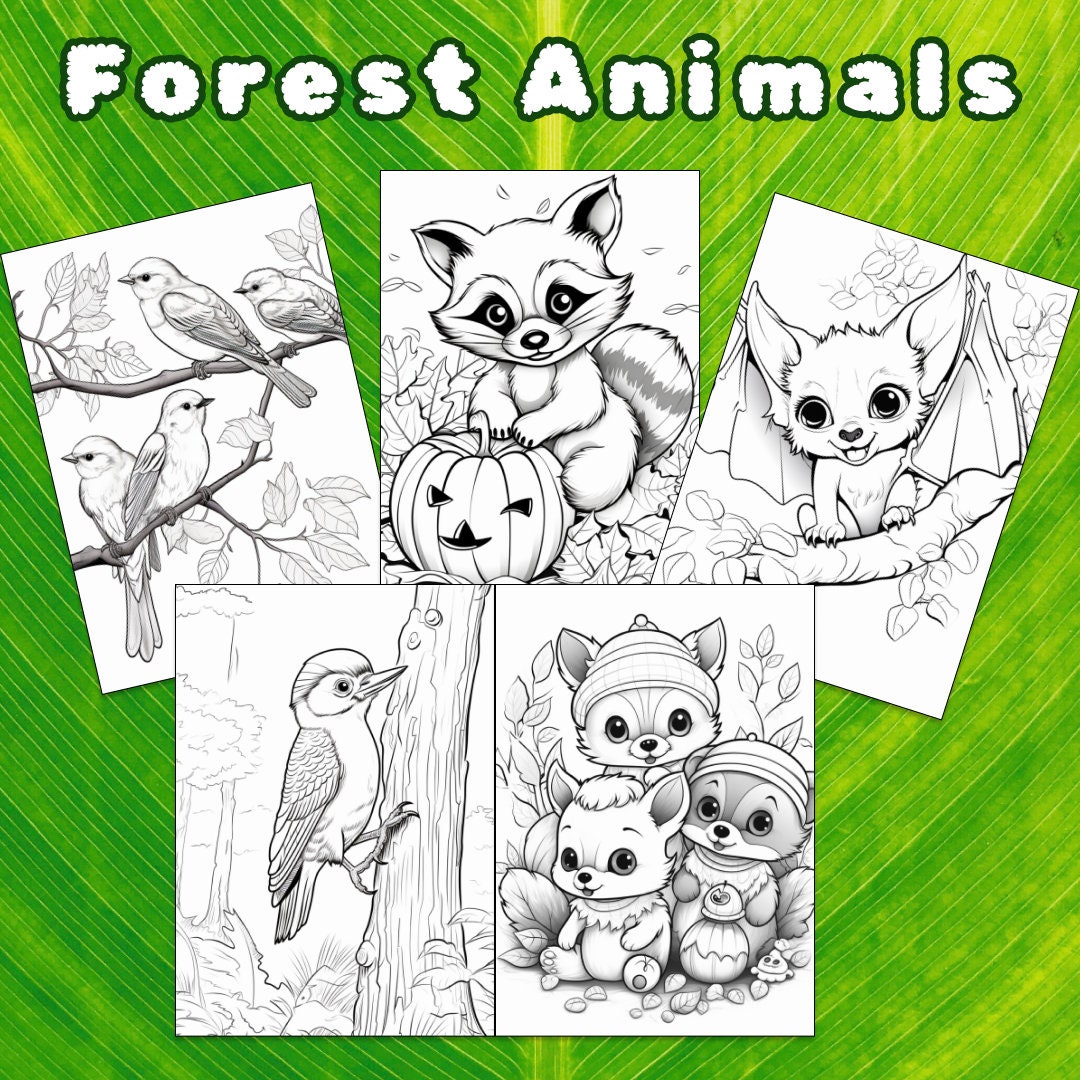26 Cute Forest Animals Coloring Page Book, Adults + Kids- Instant ...