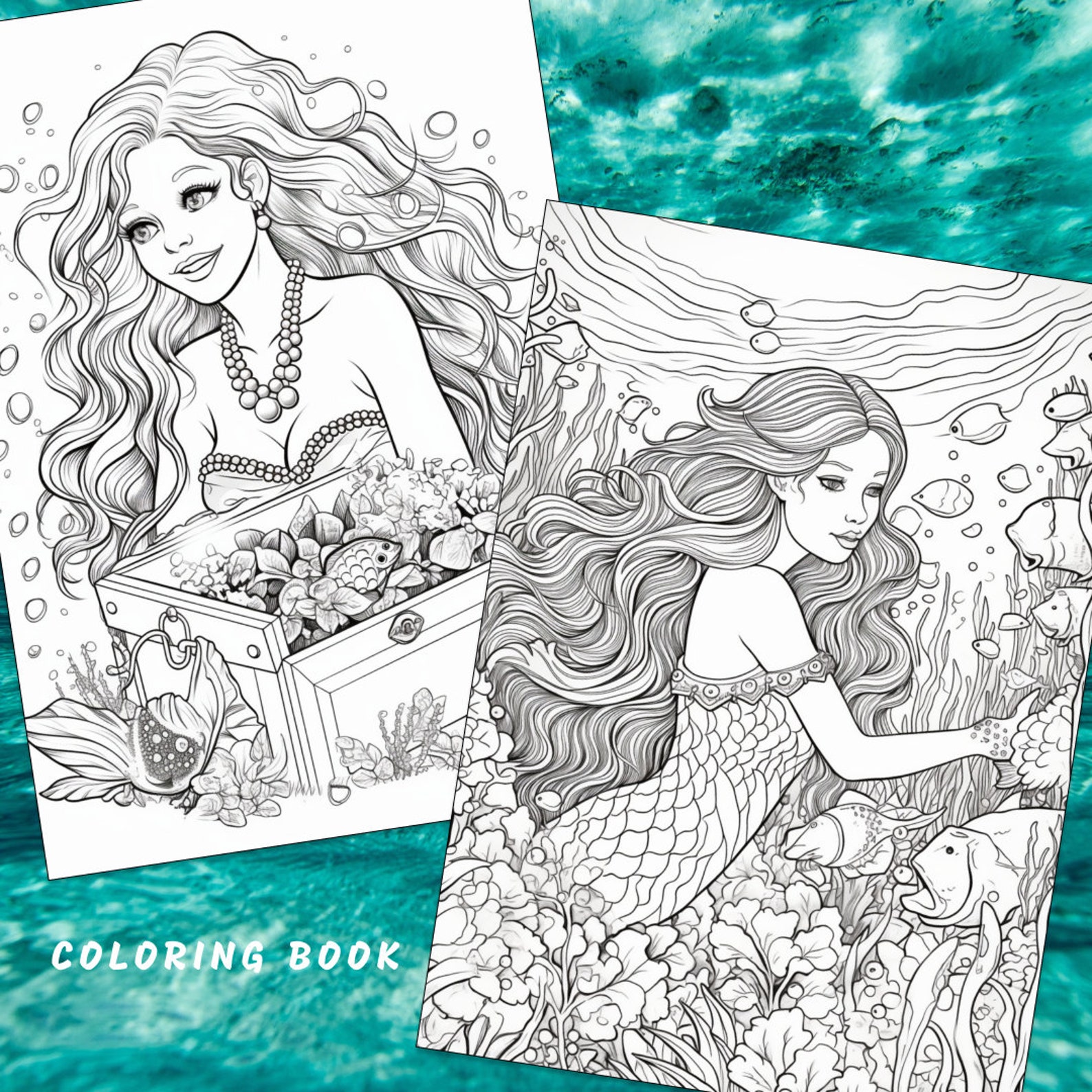 Mermaid Adventure Coloring Book, 30 Pages (printable PDF) - Etsy