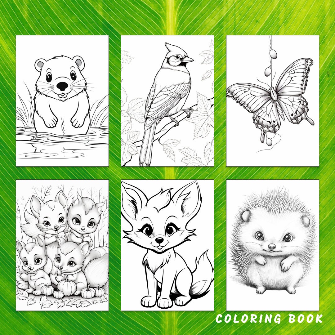 26 Cute Forest Animals Coloring Page Book, Adults + Kids- Instant ...
