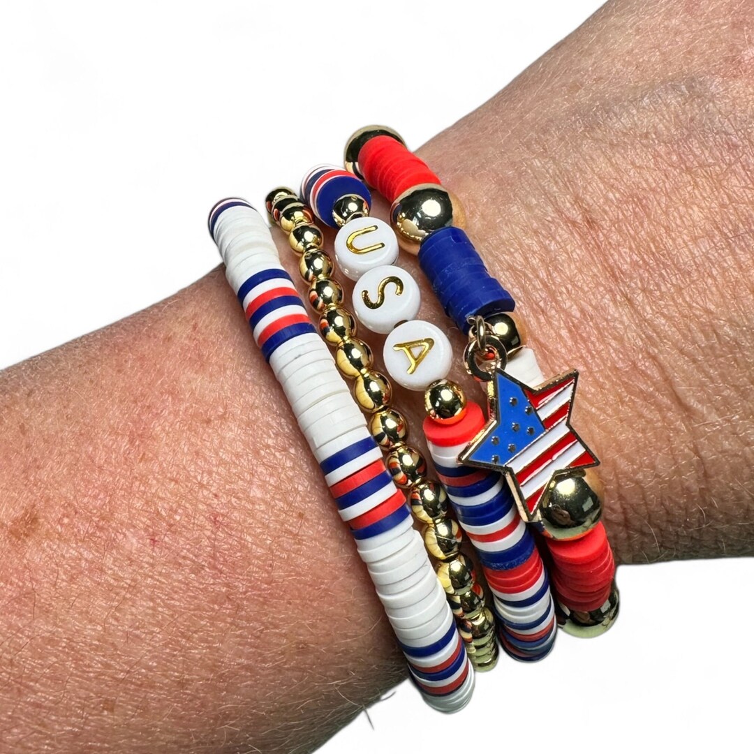Red, White and Blue Heishi Bead Bracelet Stack July Fourth Bracelet ...