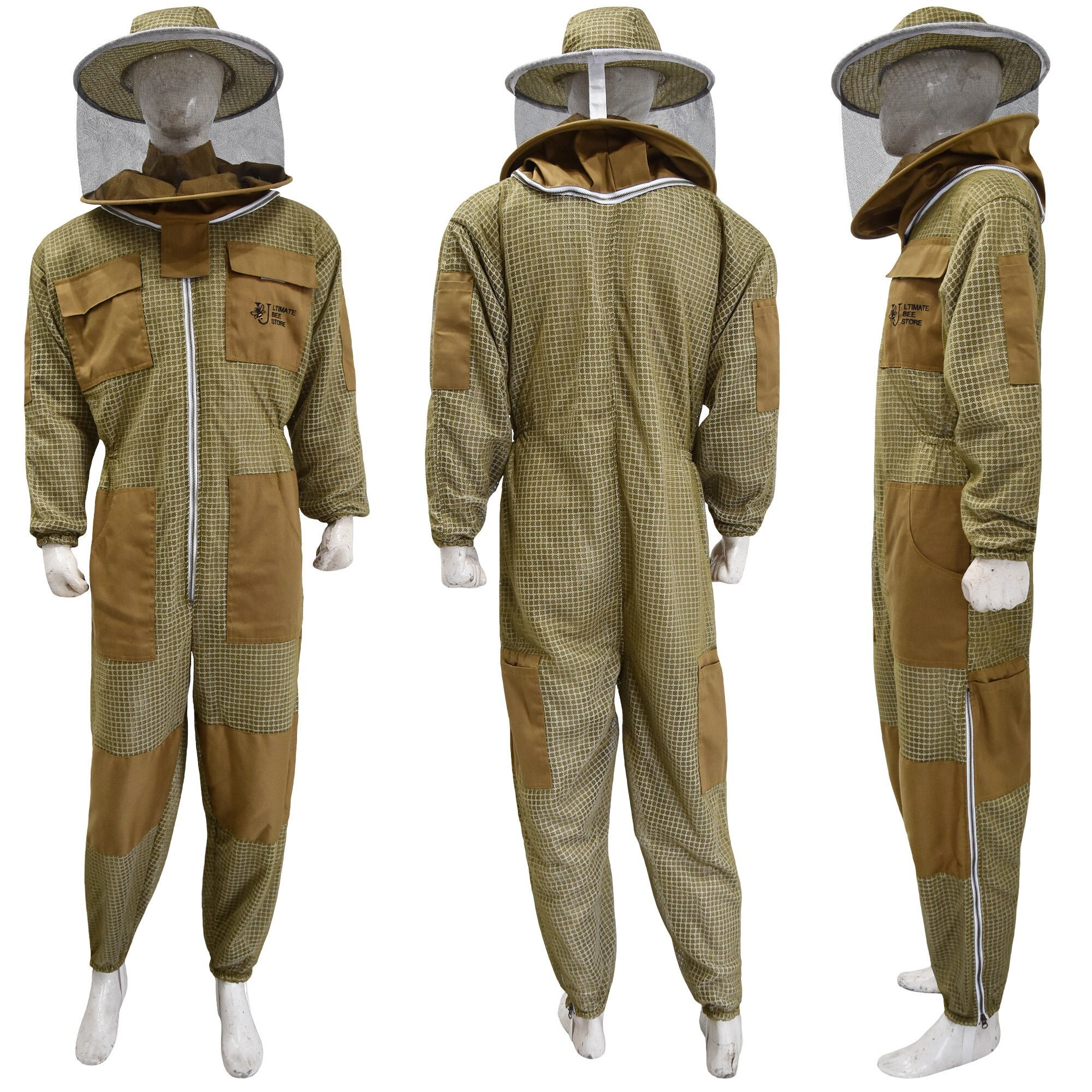 Ventilated Bee Suit: Three-layer Beekeeping Coverall With Round Veil ...