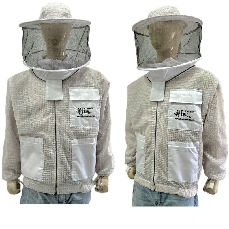Ventilated Bee Jacket Round Veil Beekeepers Three Layer Beekeeping Jacket Sting Proof (pair of ...