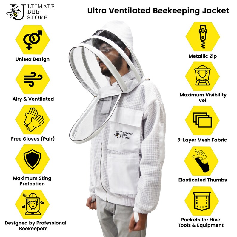 Ventilated Bee Jacket Fencing Veil Beekeepers Three Layer Beekeeping ...