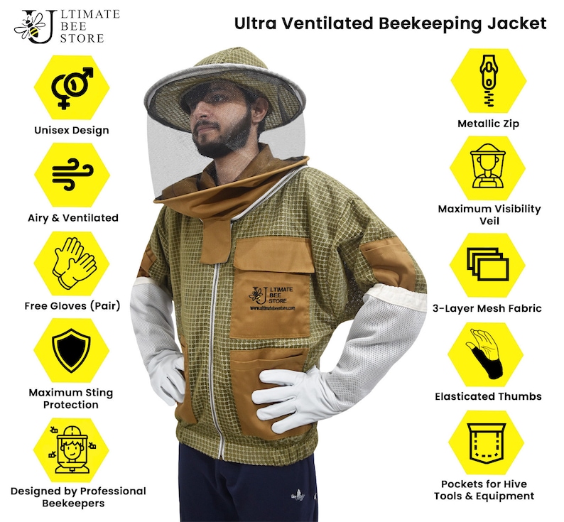 Ventilated Beekeeping Jacket: Round Veil, Sting Proof + Free Gloves - Etsy