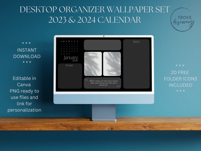 Desktop Organizer 2023-2024 Dark Minimalist Monthly Calendar Wallpaper ...