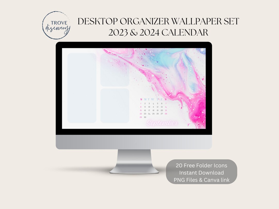 Desktop Organizer | 2023-2024 Pink Neon Minimalist Monthly Calendar ...