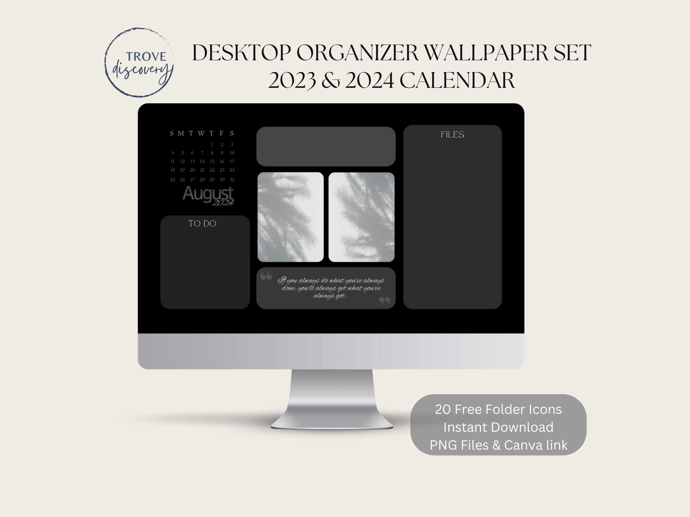 Desktop Organizer | 2023-2024 Dark Minimalist Monthly Calendar ...