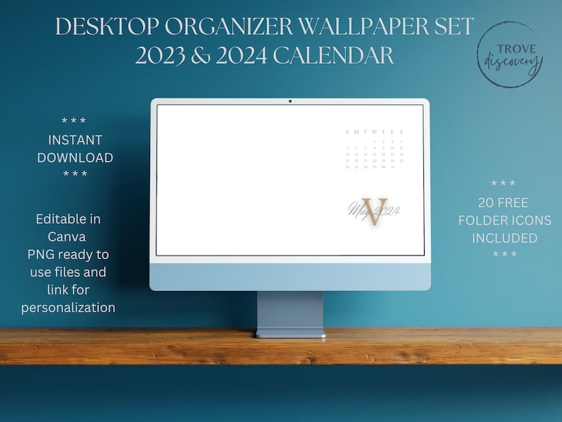 Desktop Organizer | White and Gold Minimalist Wallpaper With 2023-2024 ...