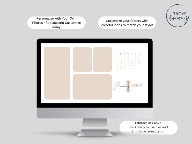 Desktop Organizer | White and Gold Minimalist Wallpaper With 2023-2024 ...