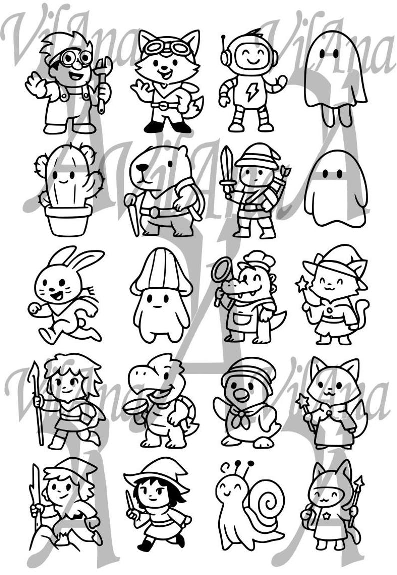 Cartoon Characters Plotter File Set Svg DXF PDF JPG | 20 Funny Figures ...