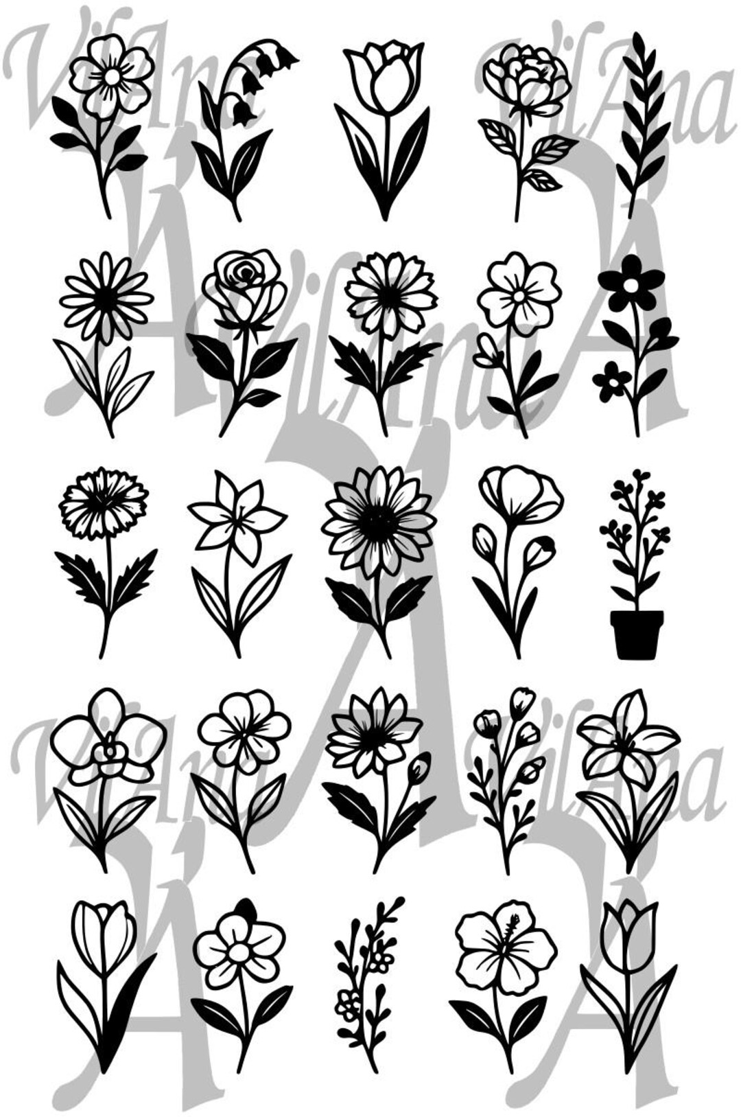 Plotter File Flower Set Svg DXF PDF JPG | 25 Floral Motifs | Laser Cut ...