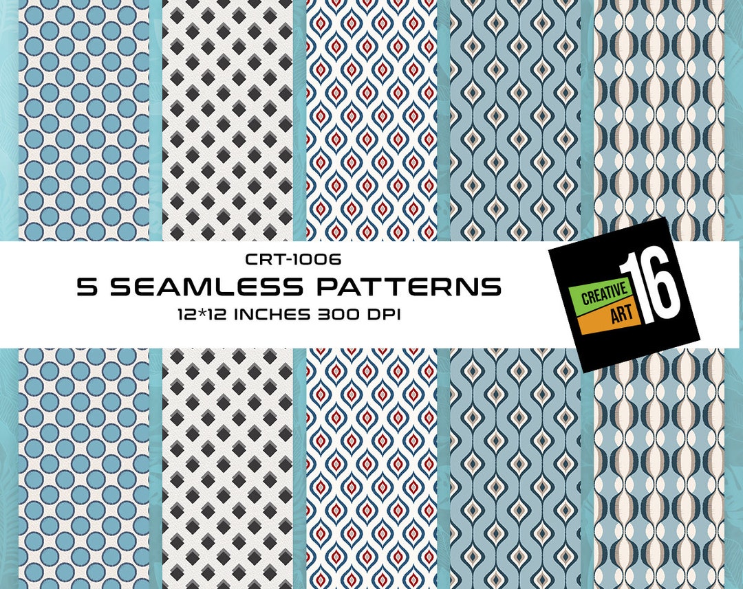5 Patterned Fabric Swatches, Seamless Textile Samples, Geometric ...