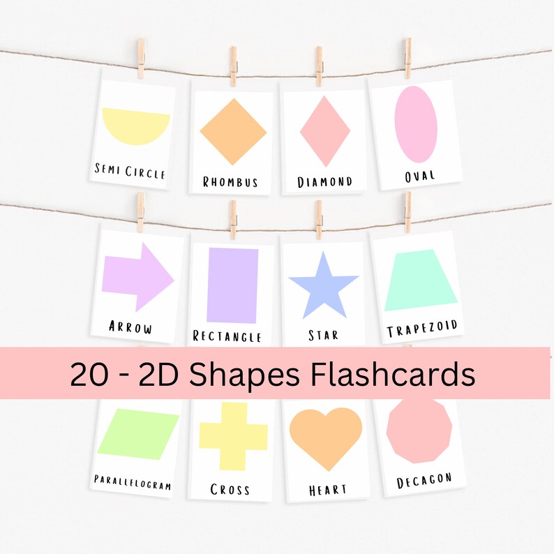 2D and 3D shapes Flashcards bundle digital prints Home School - Etsy México