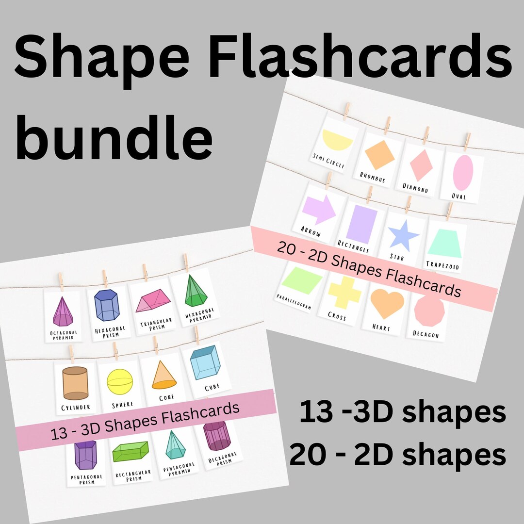 2D and 3D Shapes Flashcards Bundle Digital Prints Home School - Etsy