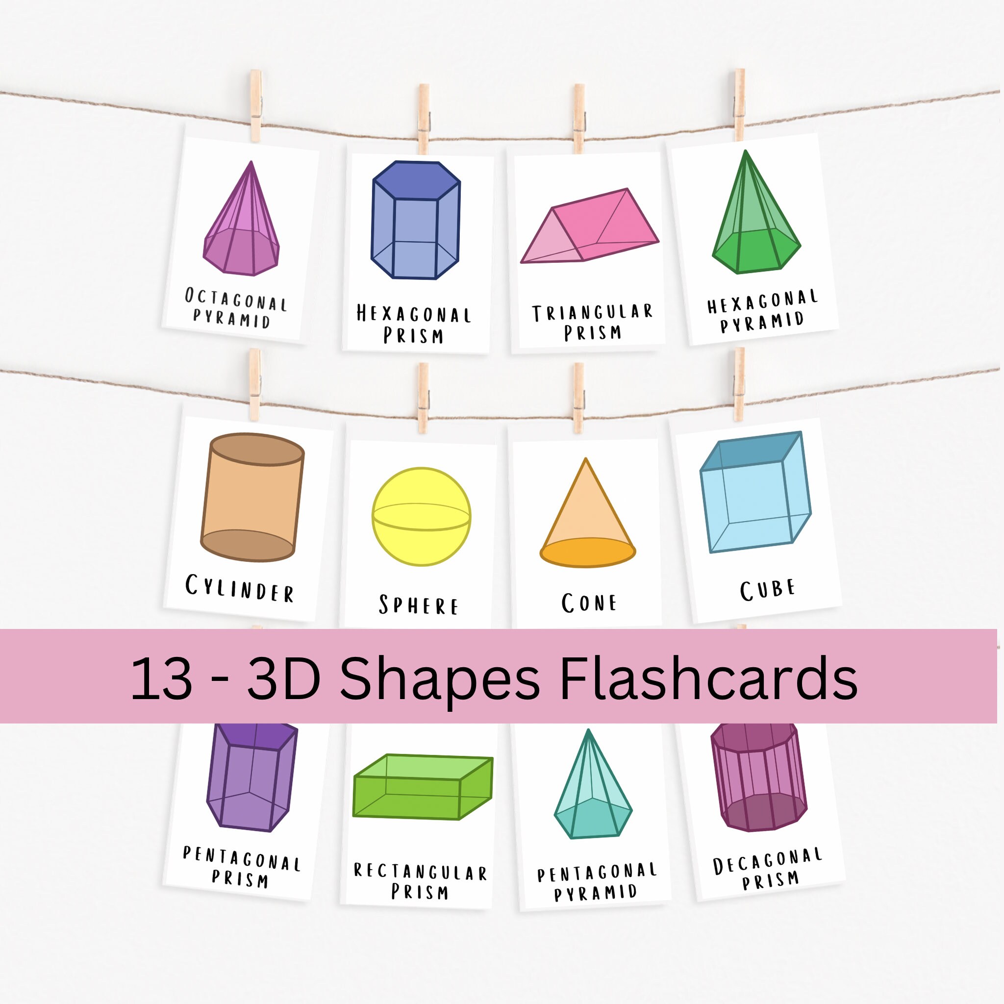 2D and 3D shapes Flashcards bundle digital prints Home School - Etsy México