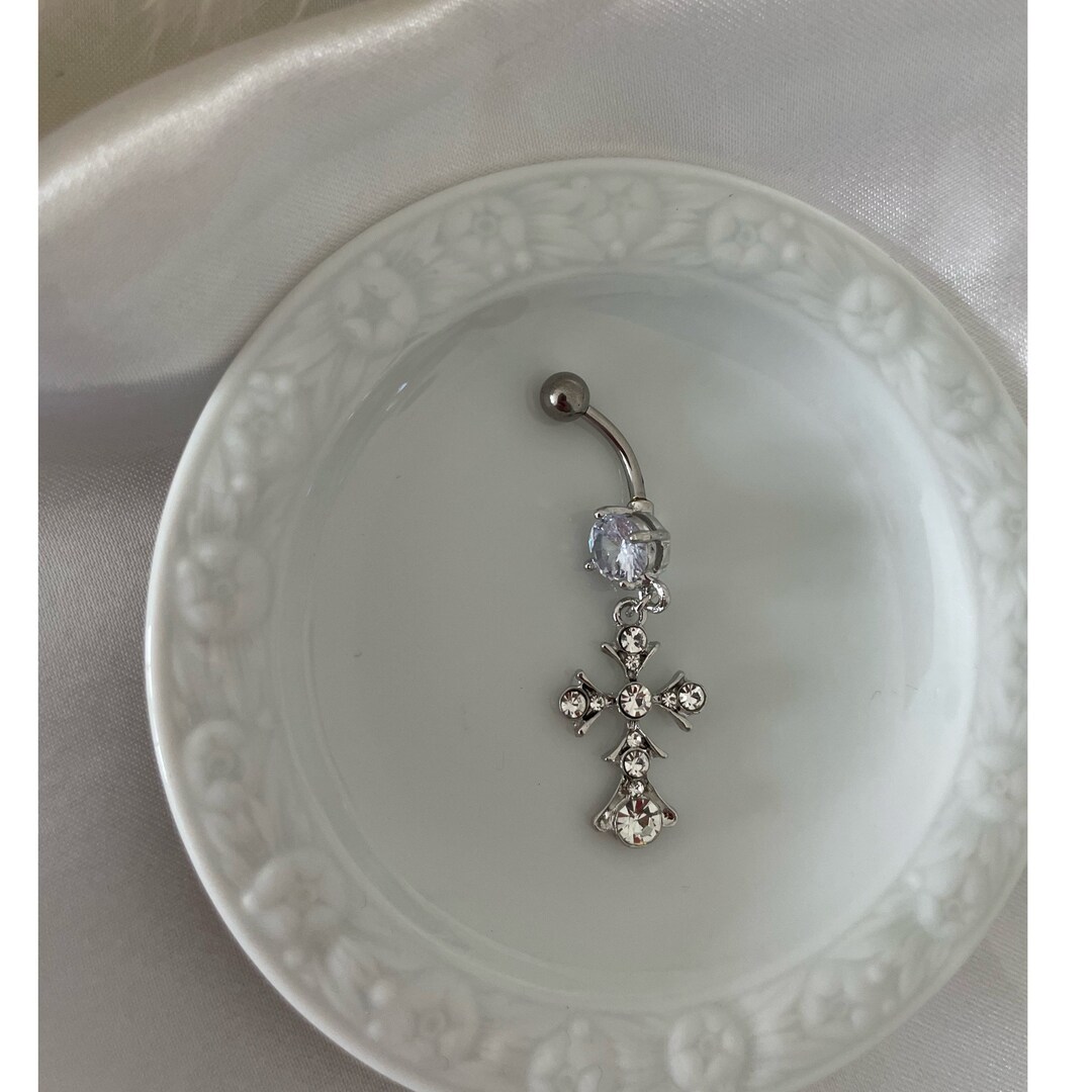 Cross Belly Button Piercing, Glitter Belly Button Piercing, Y2K Belly ...