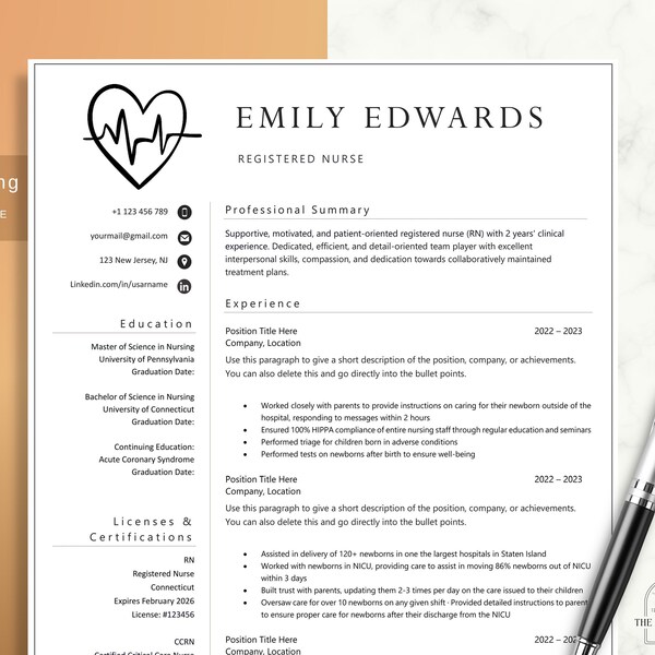 Nurse Resume Template Free Cover Letter Nurse Resume Nurse CV One & Two ...