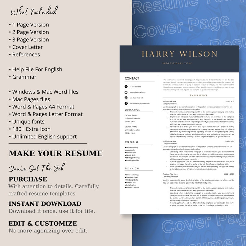 Clean Resume Template Word & Pages, Minimalist Executive Resume ...