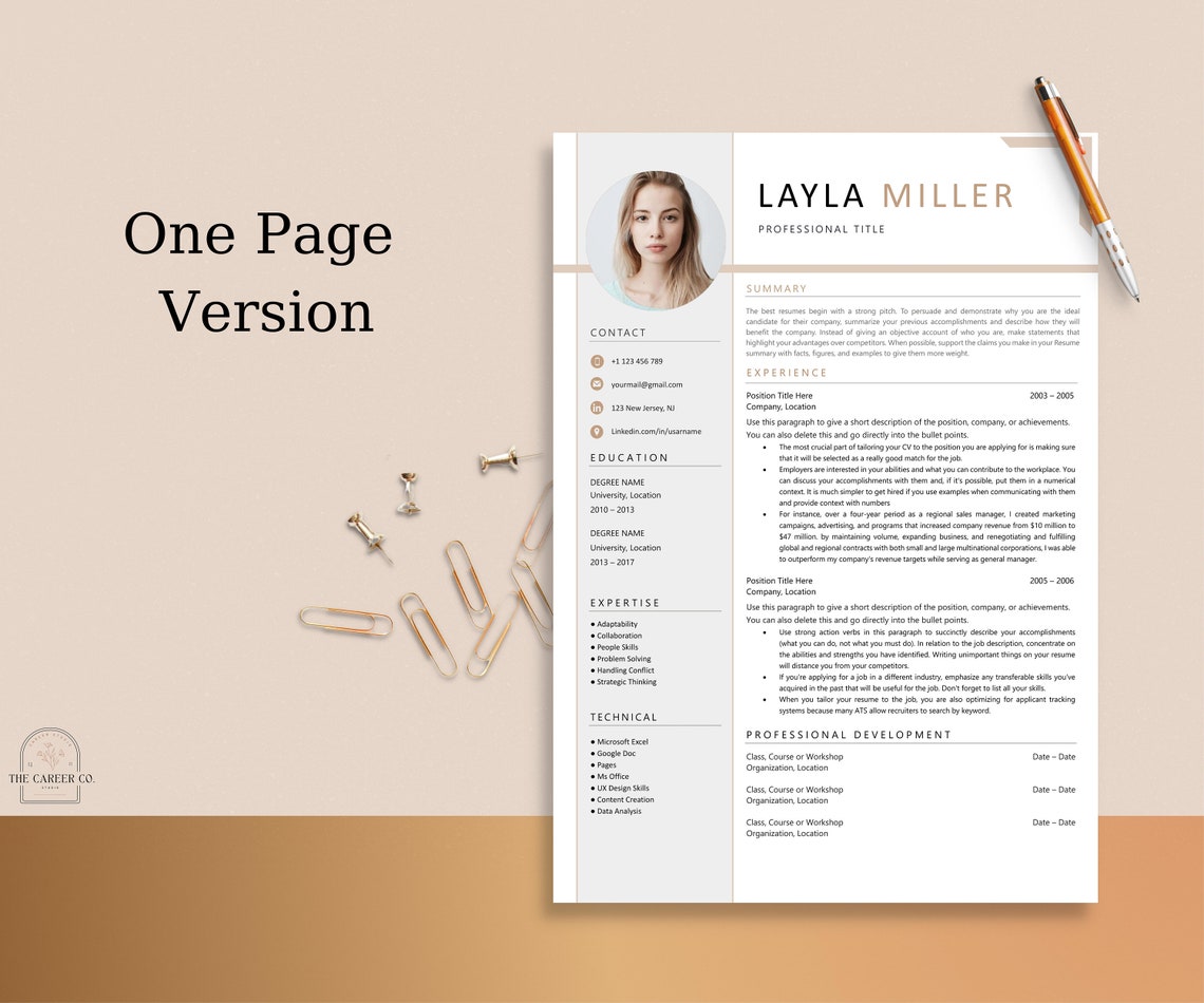 Resume Template, Professional, Resume Template With Photo, Word, Pages ...