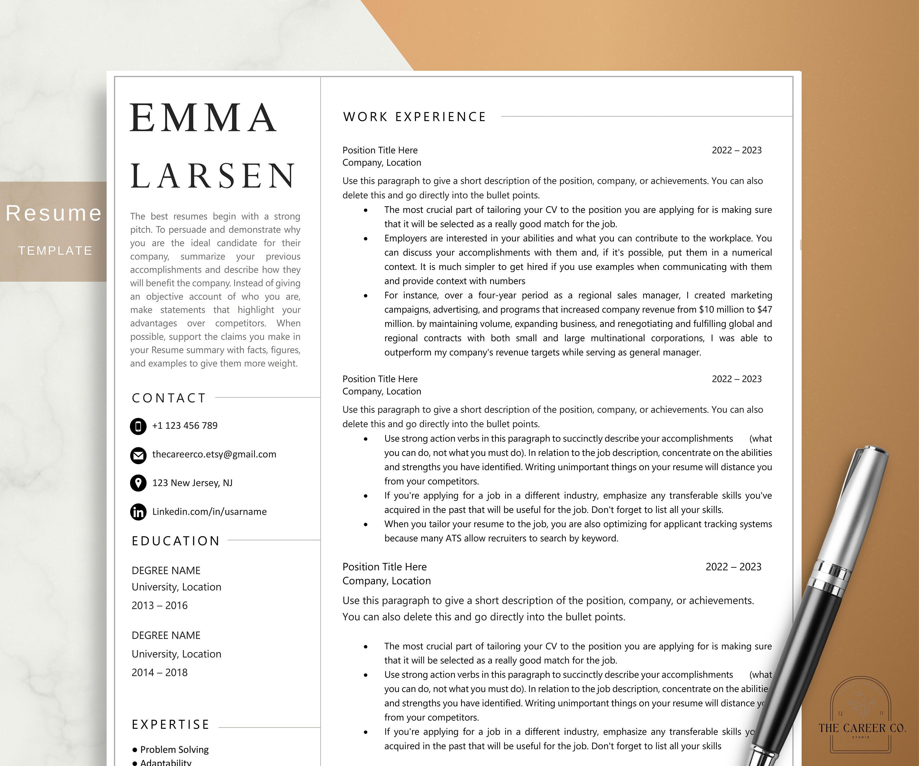 Executive Resume Template Word & Pages, CV Template Professional Resume ...