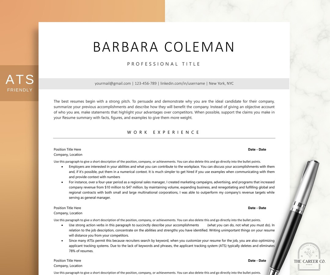 2023, ATS Friendly Resume Template Word, Pages, Docs, % 100 ATS Resume ...