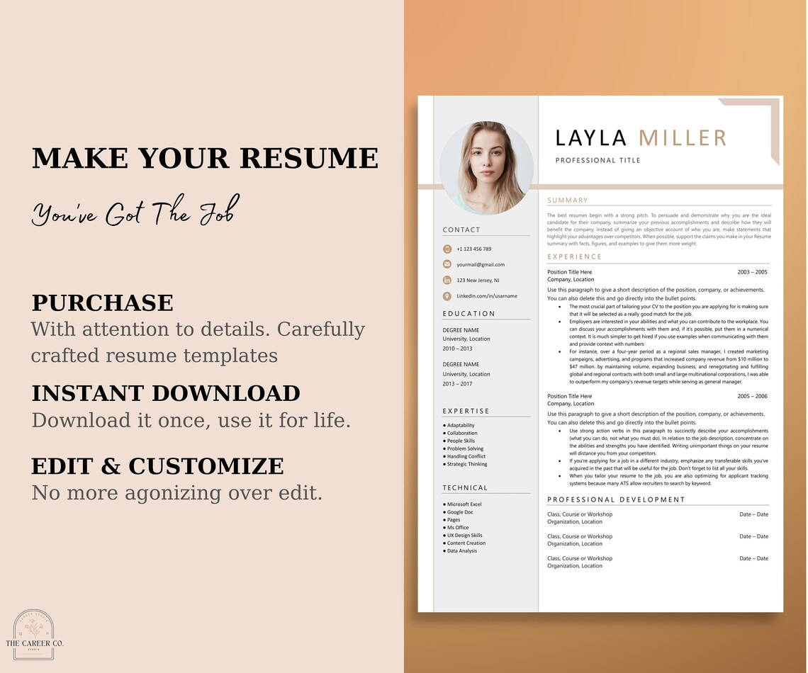 Resume Template, Professional, Resume Template With Photo, Word, Pages ...