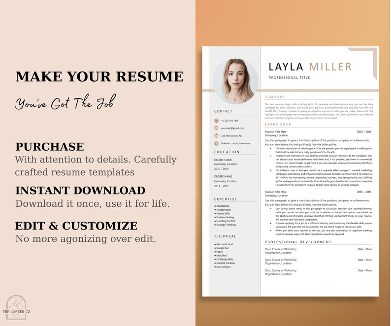 Resume Template Professional Resume Template With Photo - Etsy