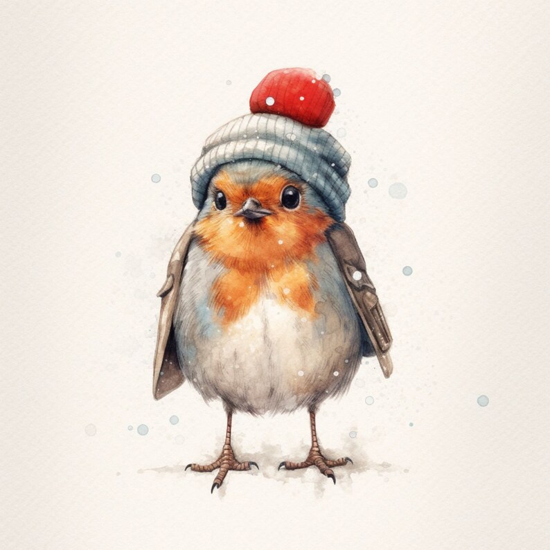 Printable Christmas Card Bobble Hat Robin 01 DIGITAL DOWNLOAD - Etsy