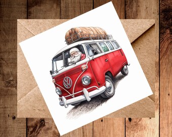 Printable Christmas Card Camper Van Santa 02 DIGITAL DOWNLOAD - Etsy