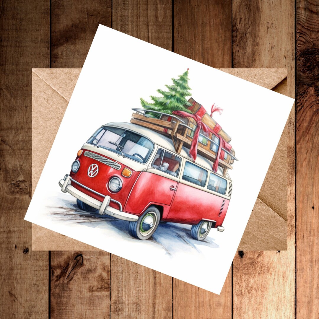 Printable Christmas Card Camper Van Santa 02 DIGITAL DOWNLOAD - Etsy