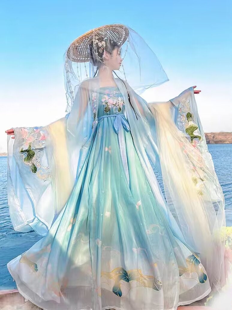 Flower Green/blue/pink Traditional Hanfu Dress by Yandan Hanfu - Etsy