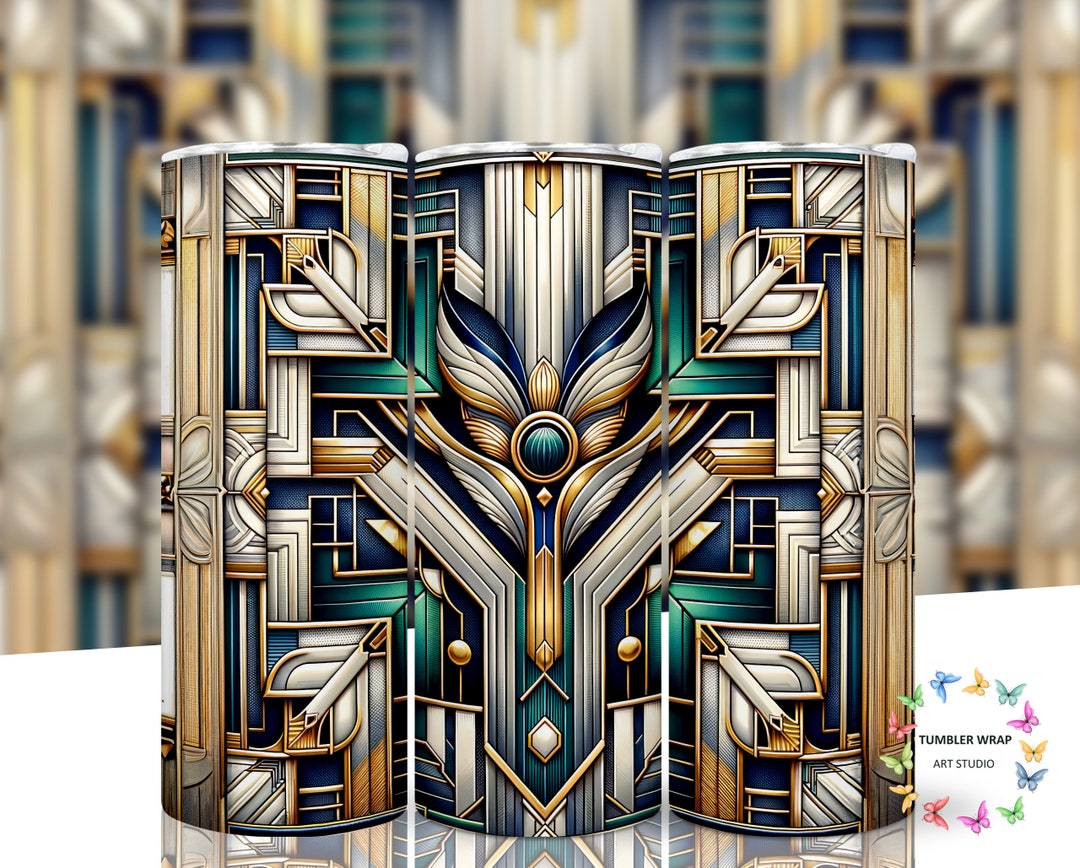 Art Deco Geometric Shapes Pattern SEAMLESS Tumbler Wrap, 20oz Skinny ...