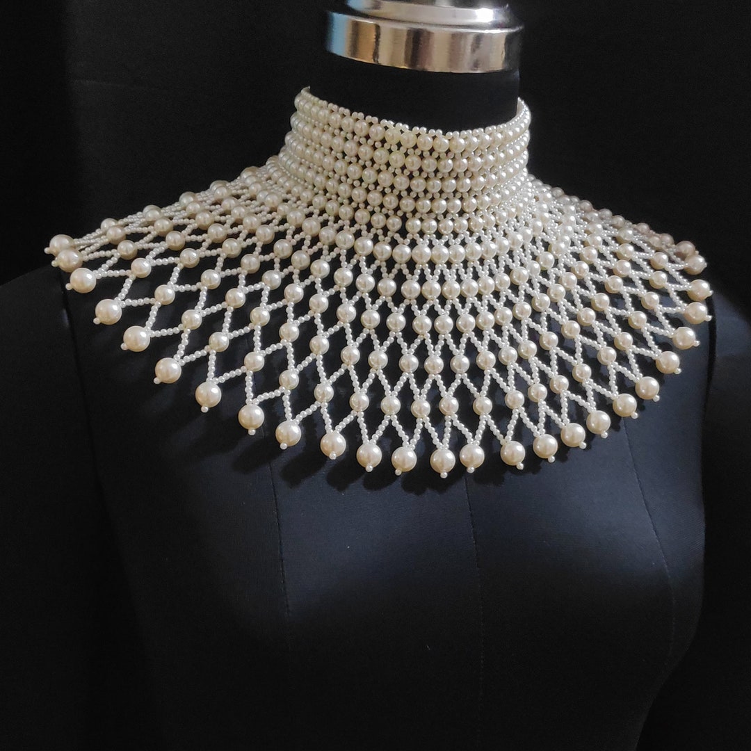 Handmade Classic Pearl Choker Necklace Cape, Bridal Shoulder Body ...