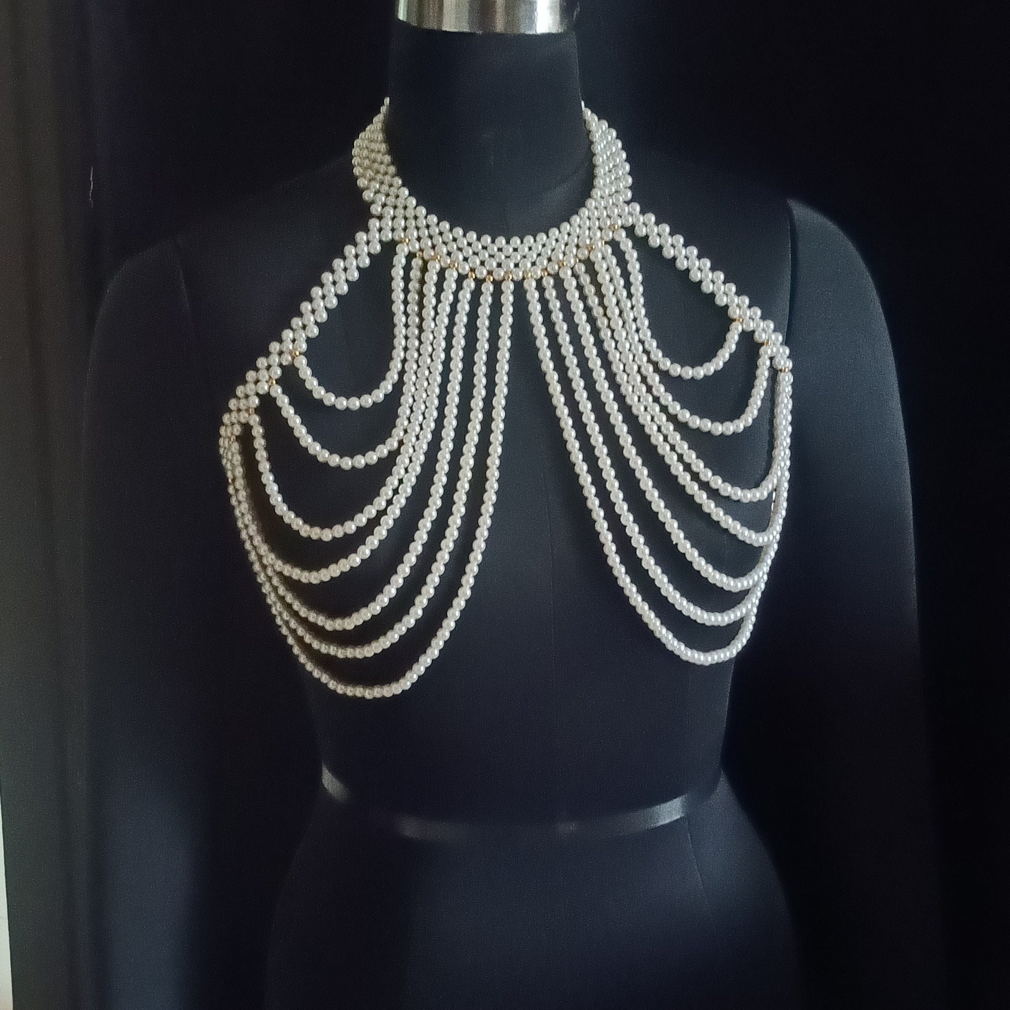 Handmade Pearl Body Chain Bridal Wedding Top Bridesmaid Beaded Bralette ...