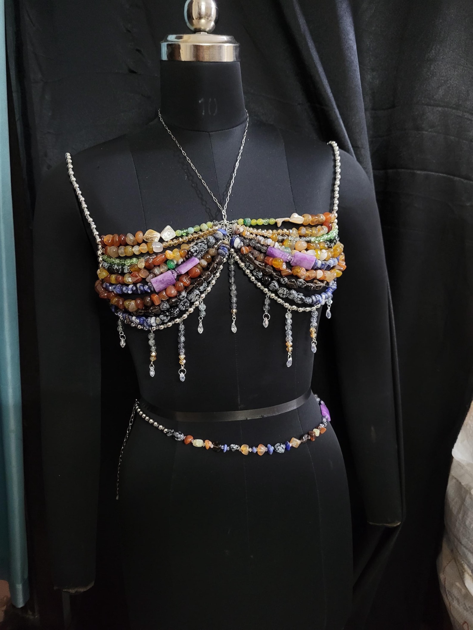 Mix Gemstone Beaded Bra & Waist Chain, Beaded Bralette Body Chain ...