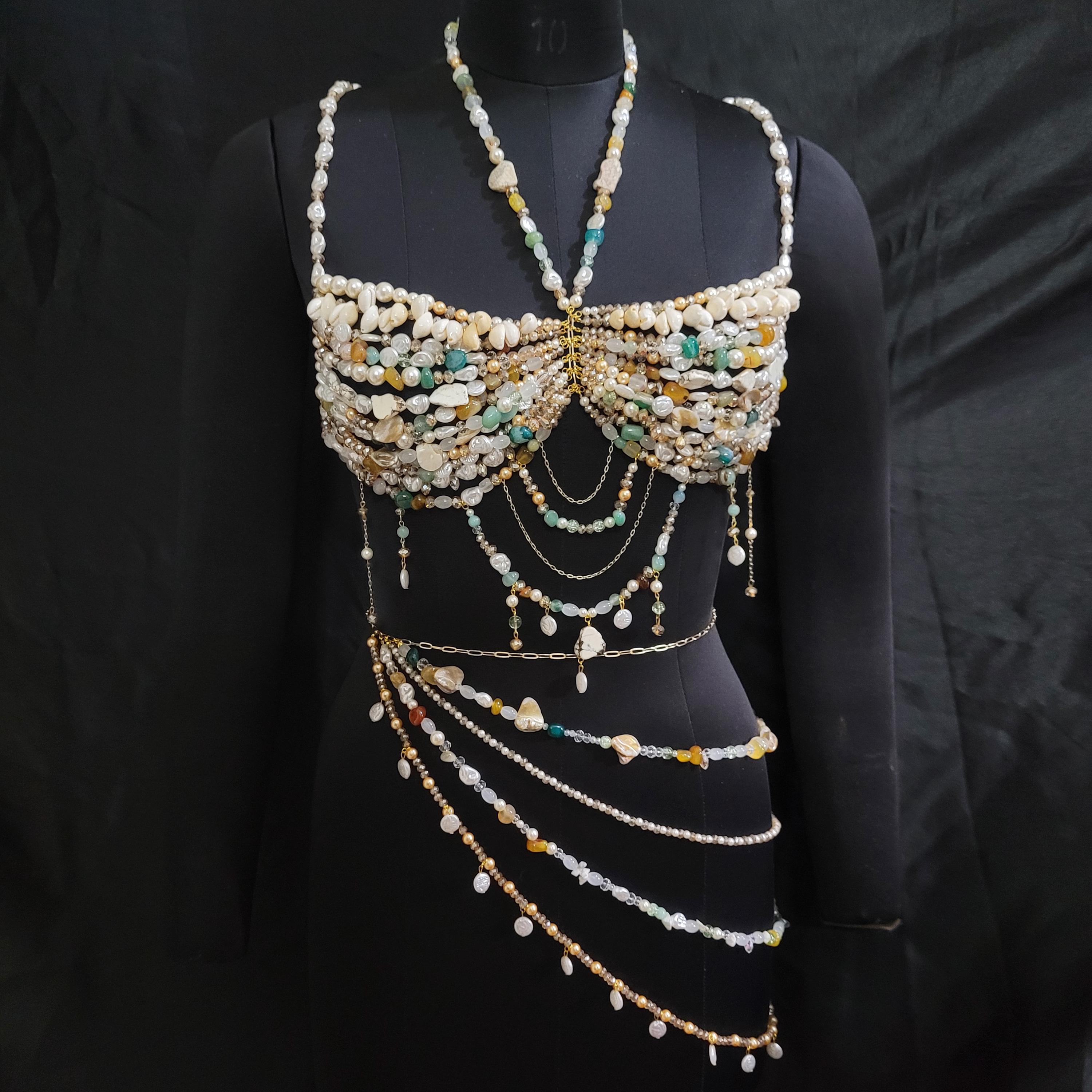 Shell Beaded Bralette and Hip Chain, Holiday Birthday Gift for Her ...