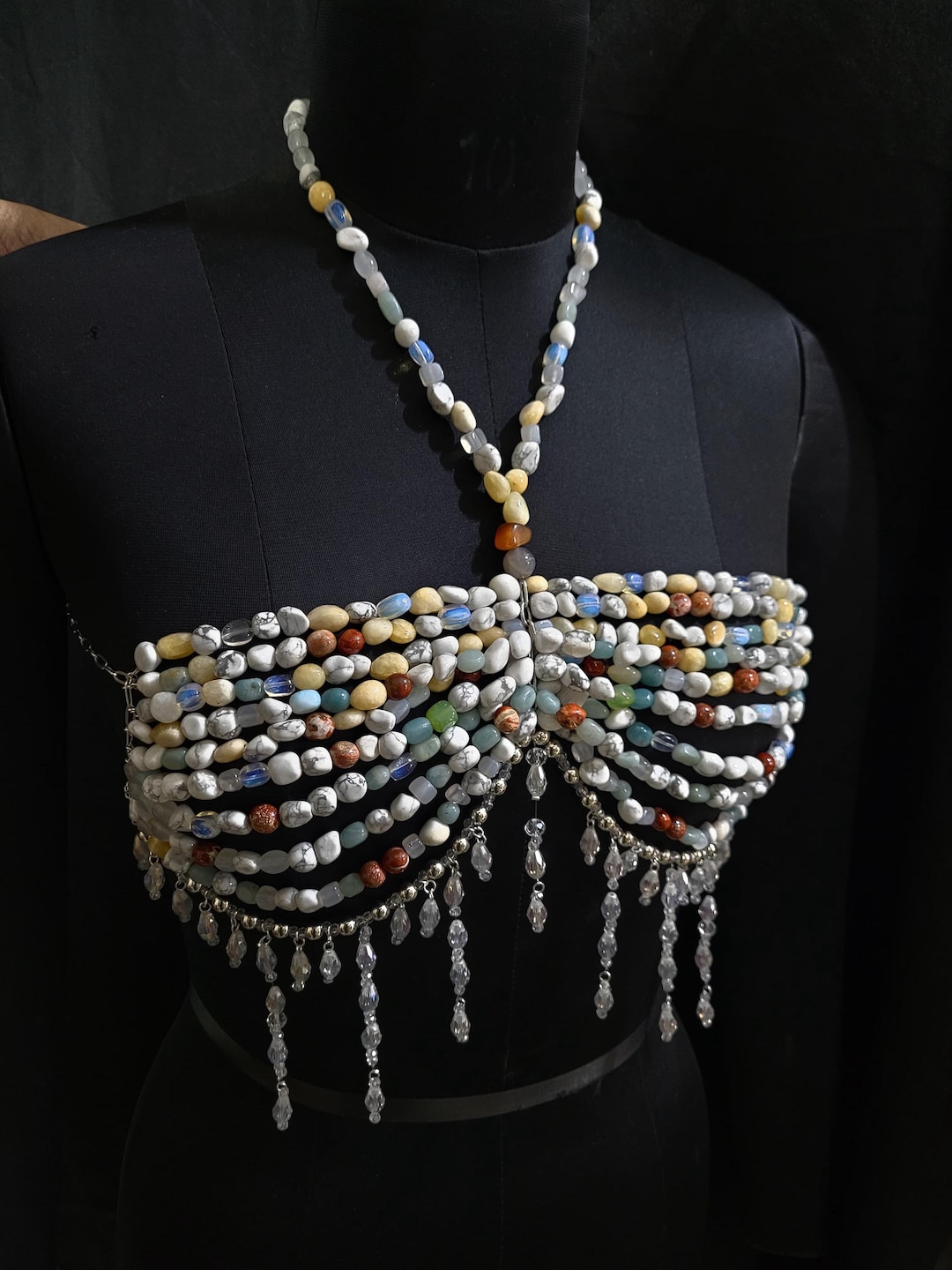 Natural Gemstone Beaded Bra, Body Chain Bralette Party Costume, Mermaid ...