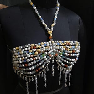 Natural Gemstone Beaded Bra, Beaded Bralette Body Chain, Mermaid Core ...